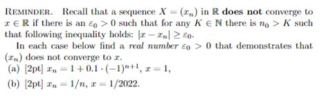 solved reminder recall that a sequence x xn in r does not