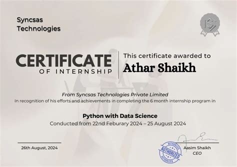 Athar Shaikh On Linkedin Datascience Python Internship Syncsas