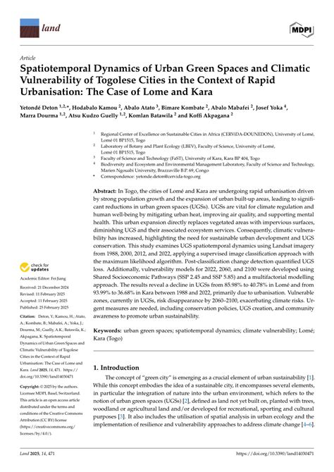 Pdf Spatiotemporal Dynamics Of Urban Green Spaces And Climatic Vulnerability Of Togolese