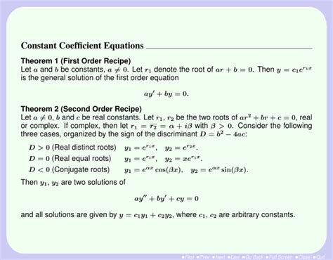Constant Coefficient Equations