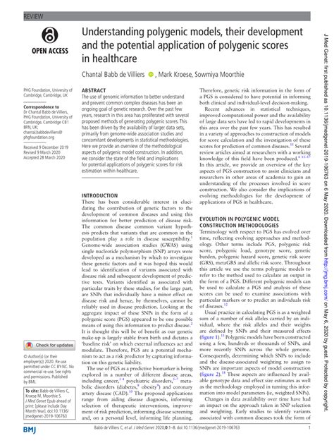 Pdf Understanding Polygenic Models Their Development And The Potential Application Of