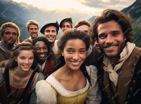 Premium Photo A Group Of French People In National Dress