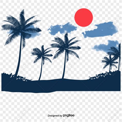 해변 일러스트 일몰 황혼레트로자연스러운나무 Png 일러스트 무료 다운로드 Lovepik