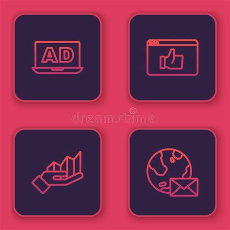 Set Line Advertising Pie Chart Infographic Customer Product Rating And Earth Globe With Mail