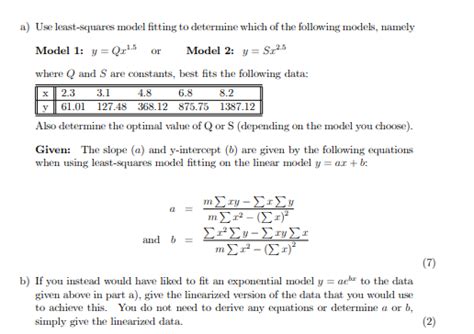 Solved Or A Use Least Squares Model Fitting To Determine Chegg