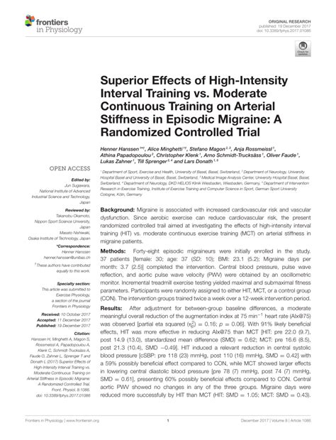 Pdf Superior Effects Of High Intensity Interval Training Vs Moderate Continuous Training On