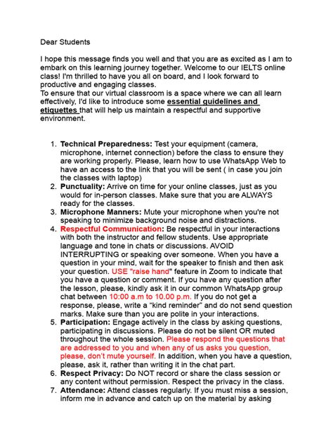 Online Class Guidelines Pdf Educational Technology Communication