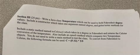 Solved Section Iii 20pts Write A Java Class Temperature