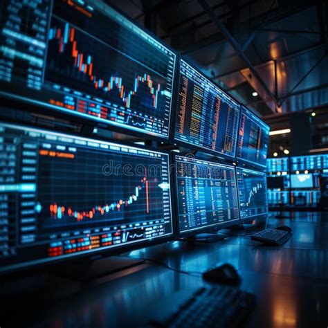 Stock Market Trading Floor Equipped With Multiple Screens For Analysis