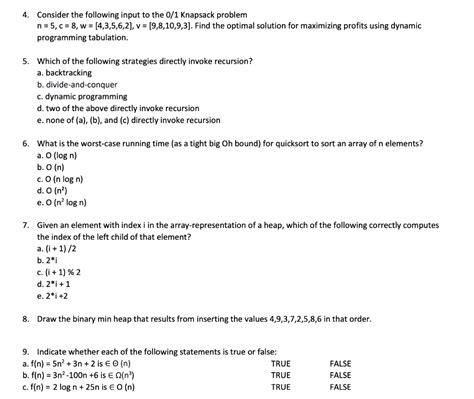 Solved Consider The Following Input To The Knapsack Chegg