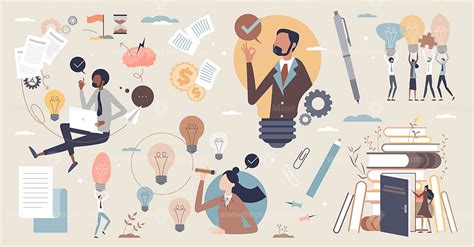 Creativity As Business Development And Innovations Tiny Person Collection Set Vectormine