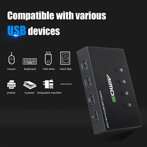 Professional 4 Ports KVM USB Switch 4 In 4 Out Switcher For Keyboard Mouse Printer Monitor