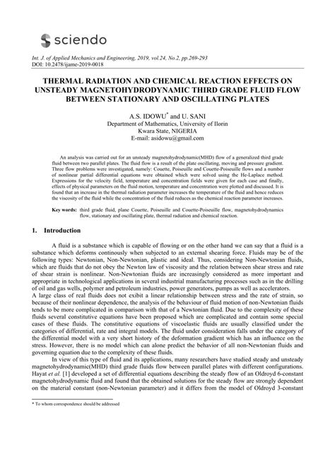 Pdf Thermal Radiation And Chemical Reaction Effects On Unsteady