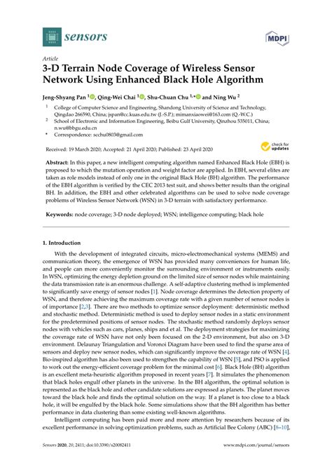 Pdf 3 D Terrain Node Coverage Of Wireless Sensor Network Using Enhanced Black Hole Algorithm