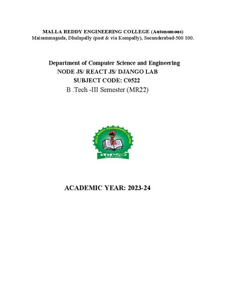 Node Js React Js Django Lab Malla Reddy Engineering College