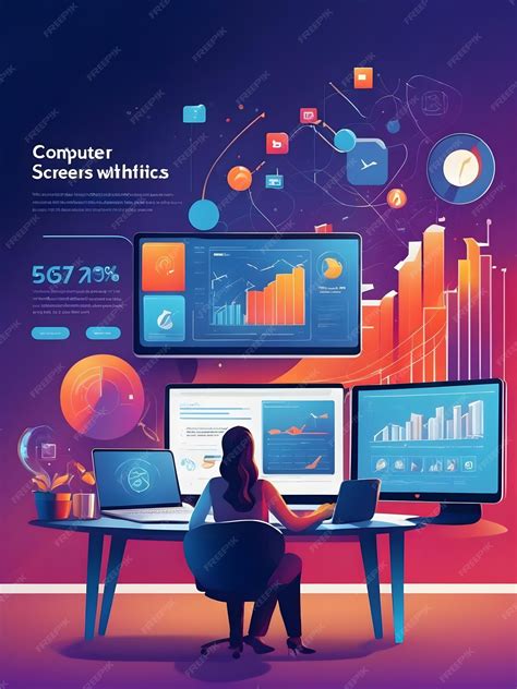 Premium Photo Computer Screens Modern Infographic Statistics And Data Analytics