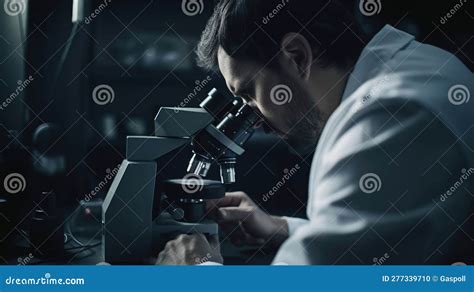 Scientist Using Microscope In Laboratory Generative Ai Stock