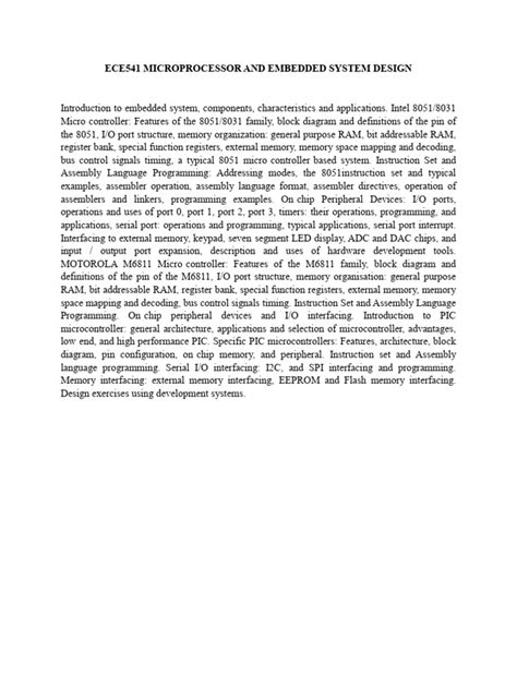 Ece541 Microprocessor And Embedded System Design Pdf