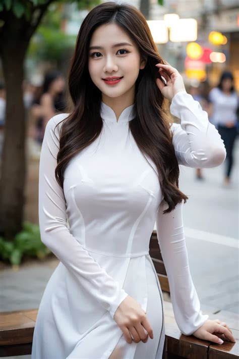 A Woman In A White Dress Posing For A Picture Seaart Ai