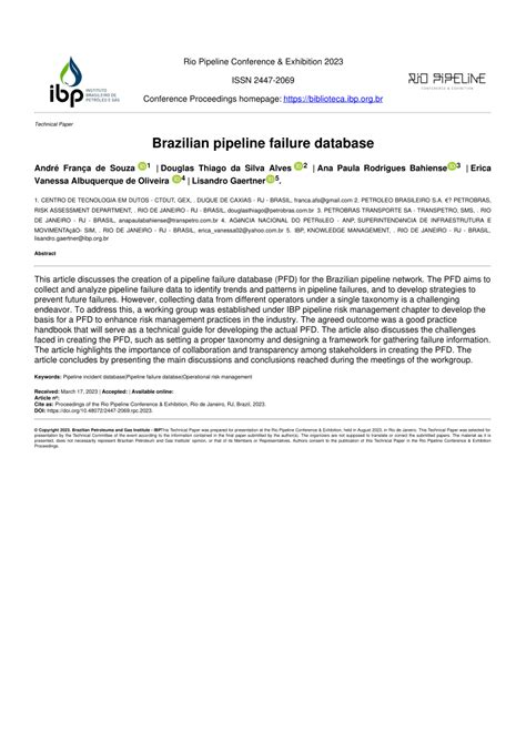 Pdf Brazilian Pipeline Failure Database Pdf Brazilian Pipeline Failure Database