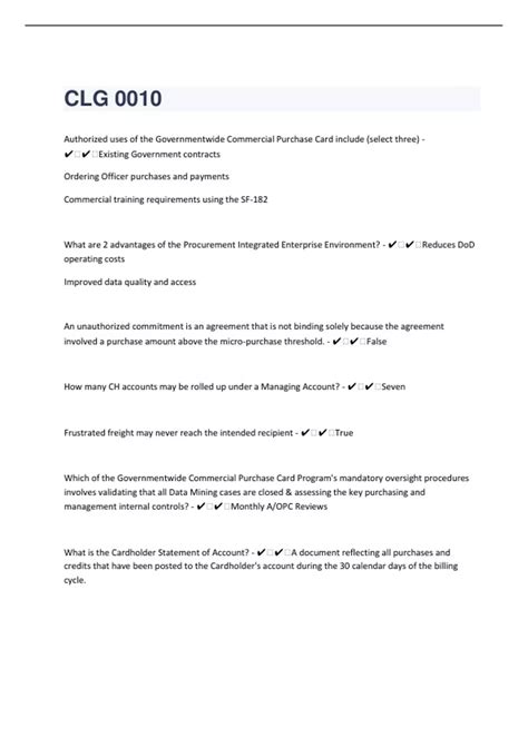 Clg 0010 60 Review Questions With Answers Clg 0010 Dod Governmentwide Commercial Purchase