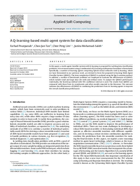Pdf A Q Learning Based Multi Agent System For Data Classification