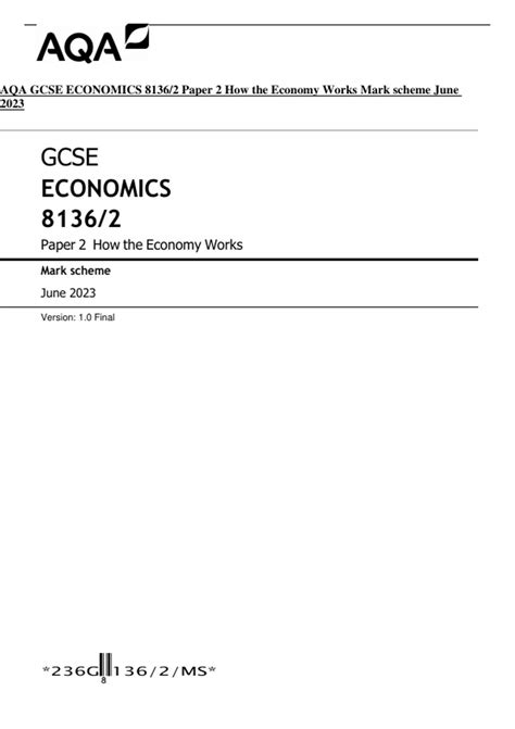 Aqa Gcse Economics Paper 1and Paper 2 Qp And Ms 2023 Stuvia Us