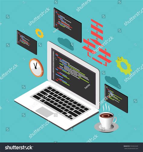 Programming Coding Concept Modern Isometric Illustration เวกเตอร์สต็อก ปลอดค่าลิขสิทธิ์