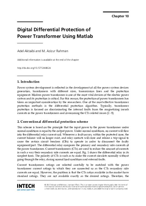 Pdf Digital Differential Protection Of Power Transformer Using Matlab