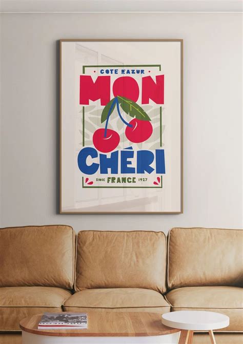 Mon Cheri Kitchen Print French Cherry Art Poster Wall Decor Côte D azur Housewarming Gift Mid