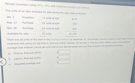 Solved Periodic Inventory Using FIFO LIFO And Weighted Chegg