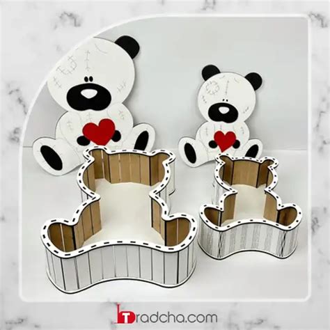 جذابترین طرح برش لیزر جعبه هدیه خرس عروسکی چوبی لایه باز Cdr