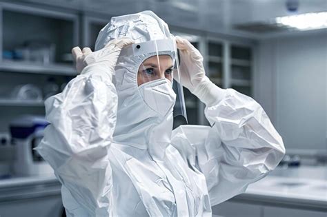 Female Scientist Donning Hazmat Gear Premium Ai Generated Image