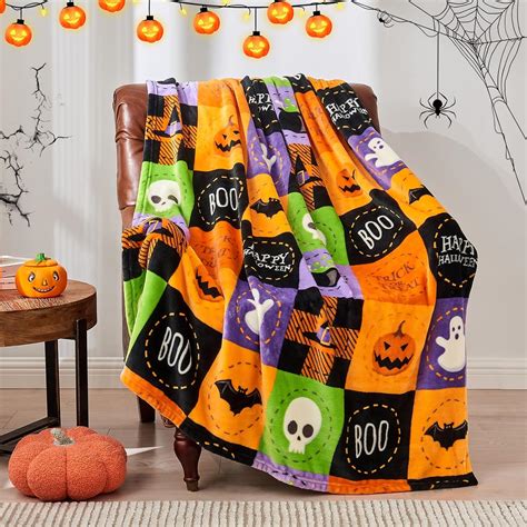 Yurhap Halloween Throw Blankets Spooky Ghost Skull Orange