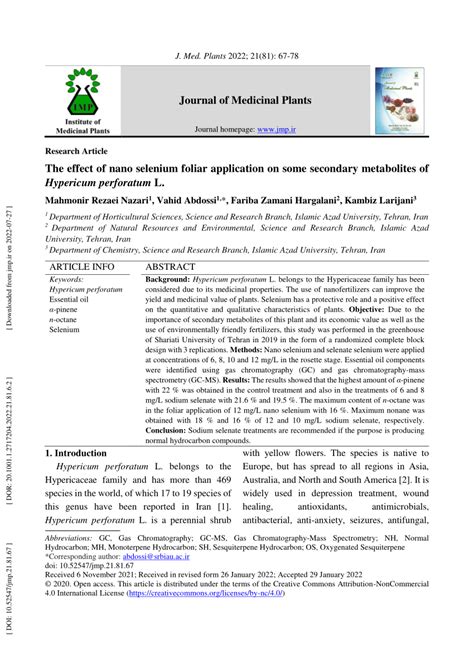 (PDF) The effect of nano selenium foliar application on some secondary ...