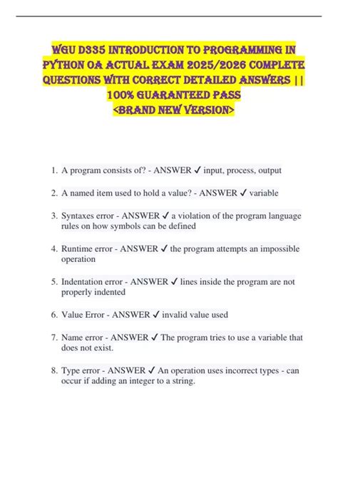 Wgu D335 Introduction To Programming In Python Oa Actual Exam 20252026