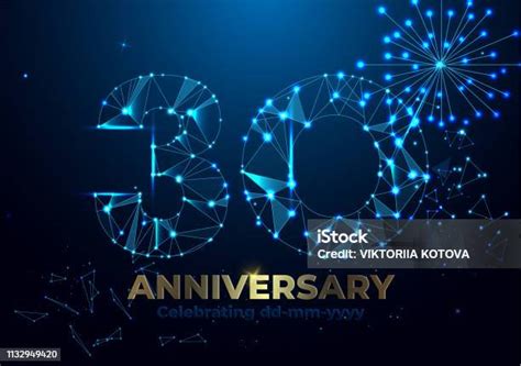30 주년 기하학적 다각형 기념일 인사말 배너입니다 골드 3d 숫자입니다 30 주년 기념 이벤트 파티를 기념 하는 포스터