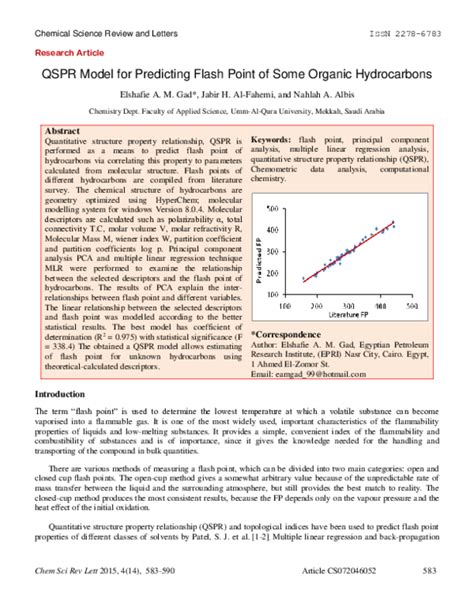 Pdf Qspr Model For Predicting Flash Point Of Some Organic Hydrocarbons