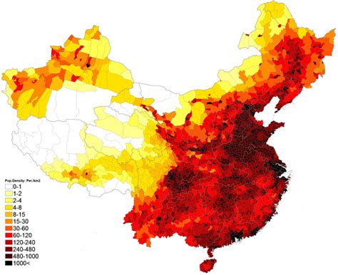 Population density administrative boundaries map of China 中华人民共和国 Подробная карта