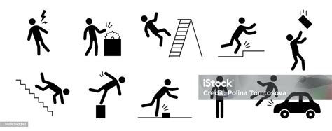 사고 픽토그램 남자 아이콘입니다 작업 안전 부상주의 위험 픽토그램 기호 세트 경고 위험 아이콘 스틱 남자 떨어짐에 대한 스톡 벡터 아트 및 기타 이미지 Istock