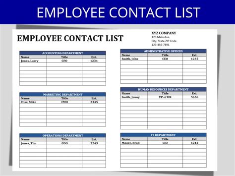 Employee Contact List Template Editable Word Form Company Phone