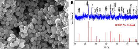 SEM morphology A and XRD pattern B of α Fe O nanosheets fabricated Download Scientific