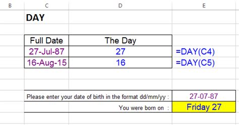How To Use Day Function In Excel