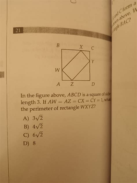 21 In The Figure Above A B C D Is A Square Of Side Length 3 If A W A