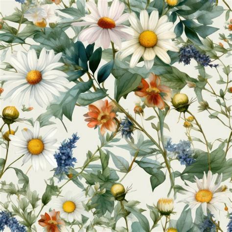 Premium Ai Image Seamless Watercolor Daisies Pattern Repeating Floral Background Generative Ai