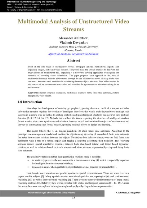 Pdf Multimodal Analysis Of Unstructured Video Streams