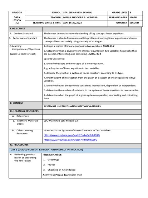 Math8 Dll System Of Linear Equation In Two Variables Module12