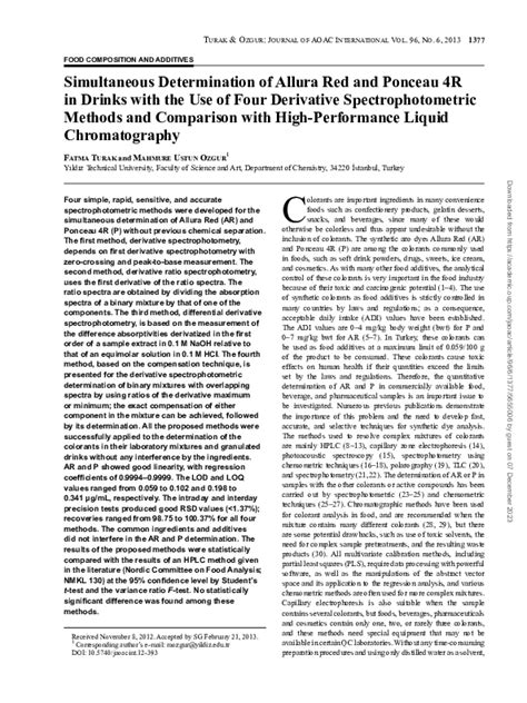 Pdf Simultaneous Determination Of Allura Red And Ponceau 4r In Drinks With The Use Of Four