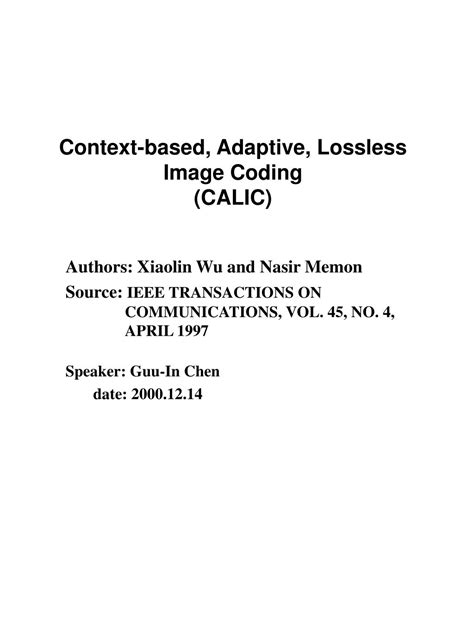 Ppt Context Based Adaptive Lossless Image Coding Calic Powerpoint Presentation Id4310107
