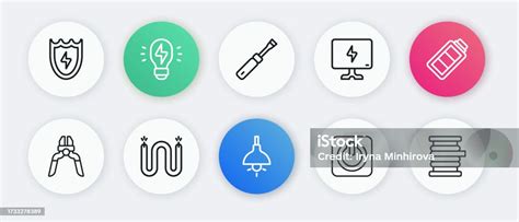 라인 설정 램프 교수형 배터리 충전 펜치 도구 전원 버튼 스마트 Tv 드라이버 와이어 전기 케이블 릴 및 전기 아이콘 벡터 갈고리 발톱에 대한 스톡 벡터 아트 및 기타